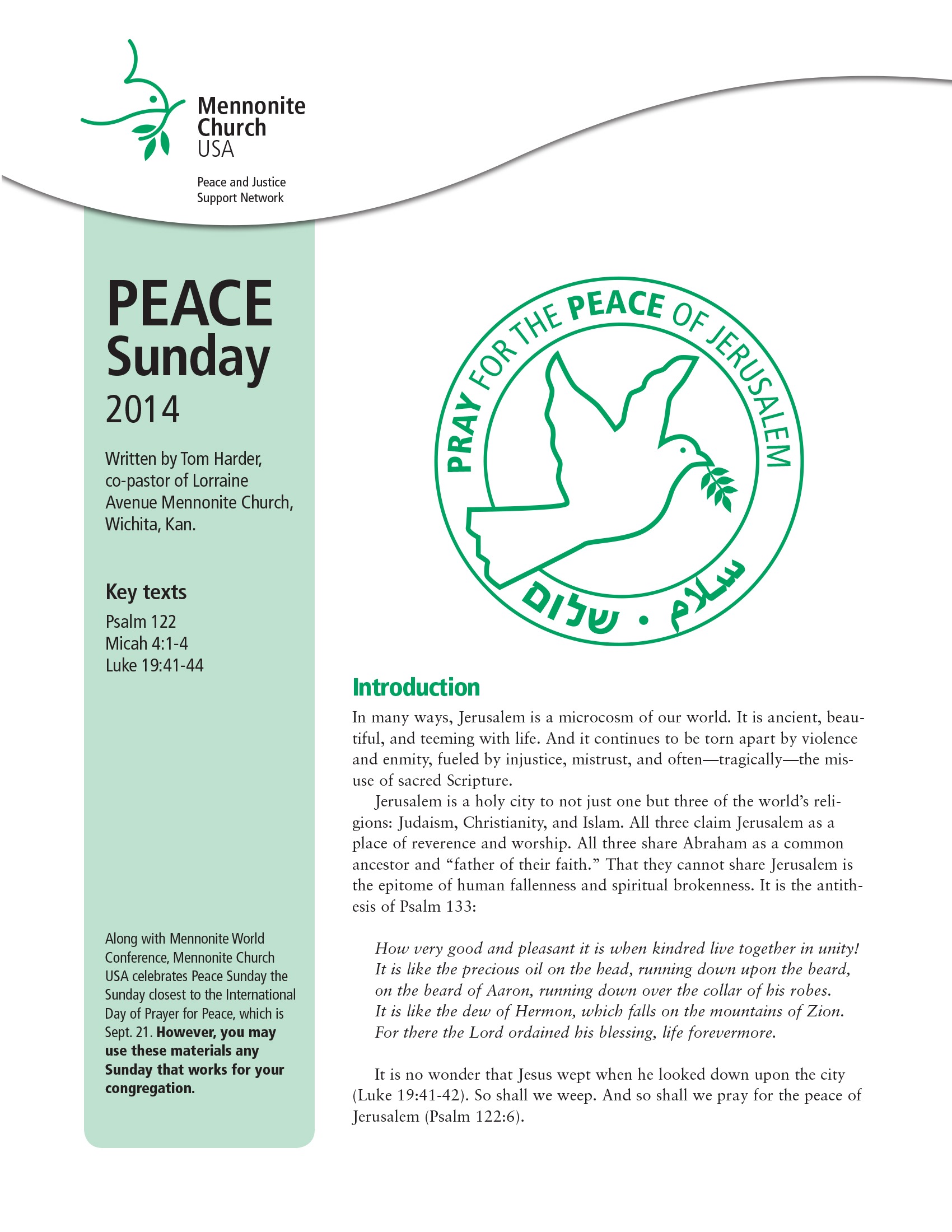 PRAY for the PEACE of Jerusalem - Mennonite Mission Network